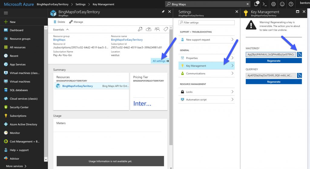 Get a Bing Maps Key from Azure Portal | EasyTerritory
