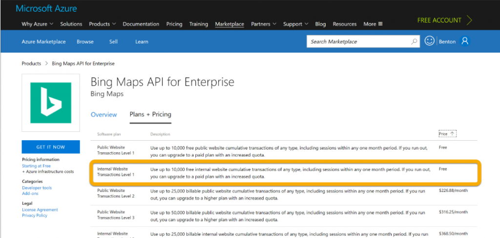 Get a Bing Maps Key from Azure Portal | EasyTerritory