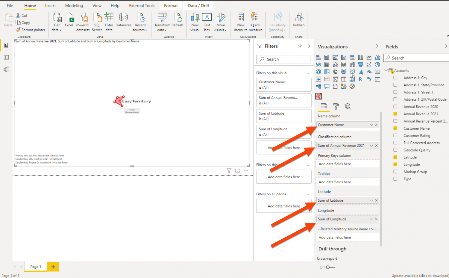 Configuring the EasyTerritory Visual for Power BI - Lat/Lon Points