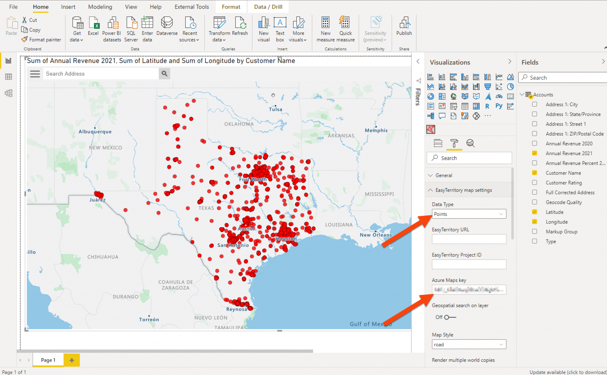 Configuring the EasyTerritory Visual for Power BI - Lat/Lon Points