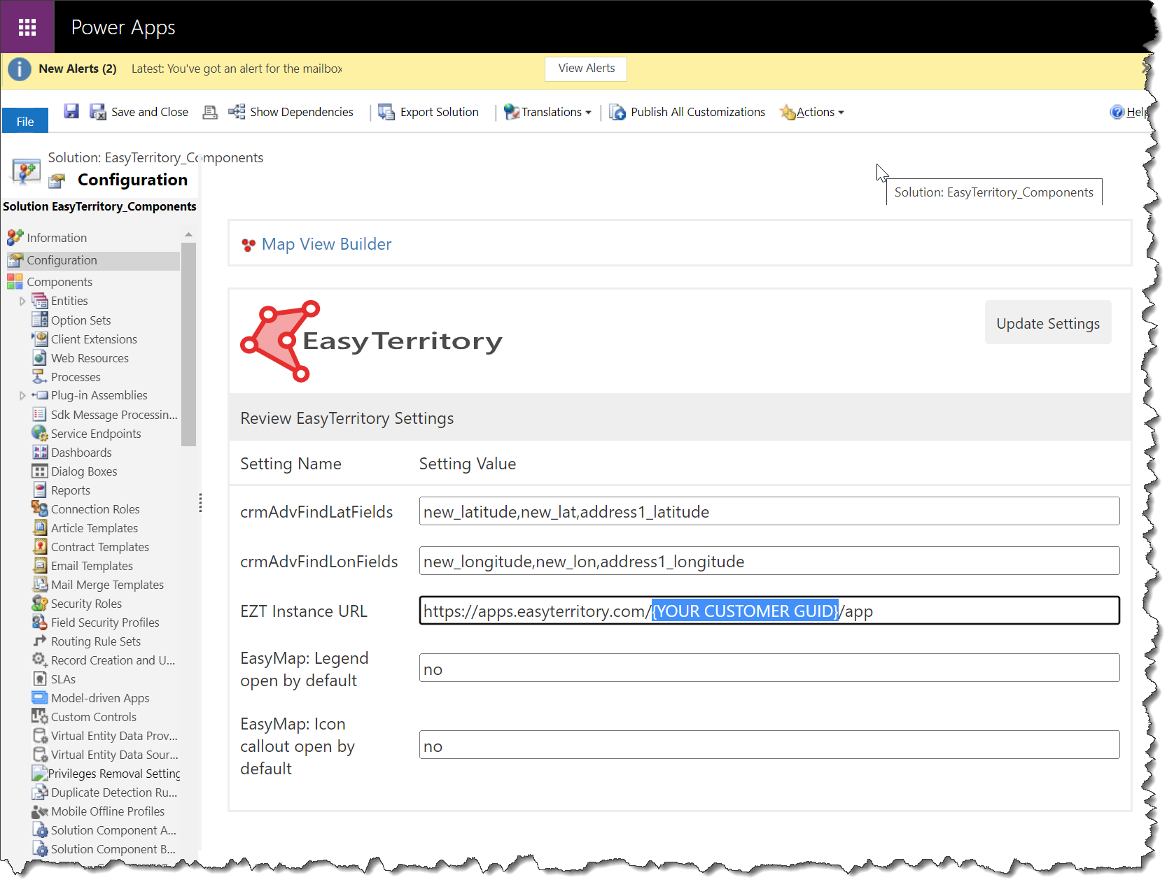 Configuring the EasyMap PCF Control | EasyTerritory